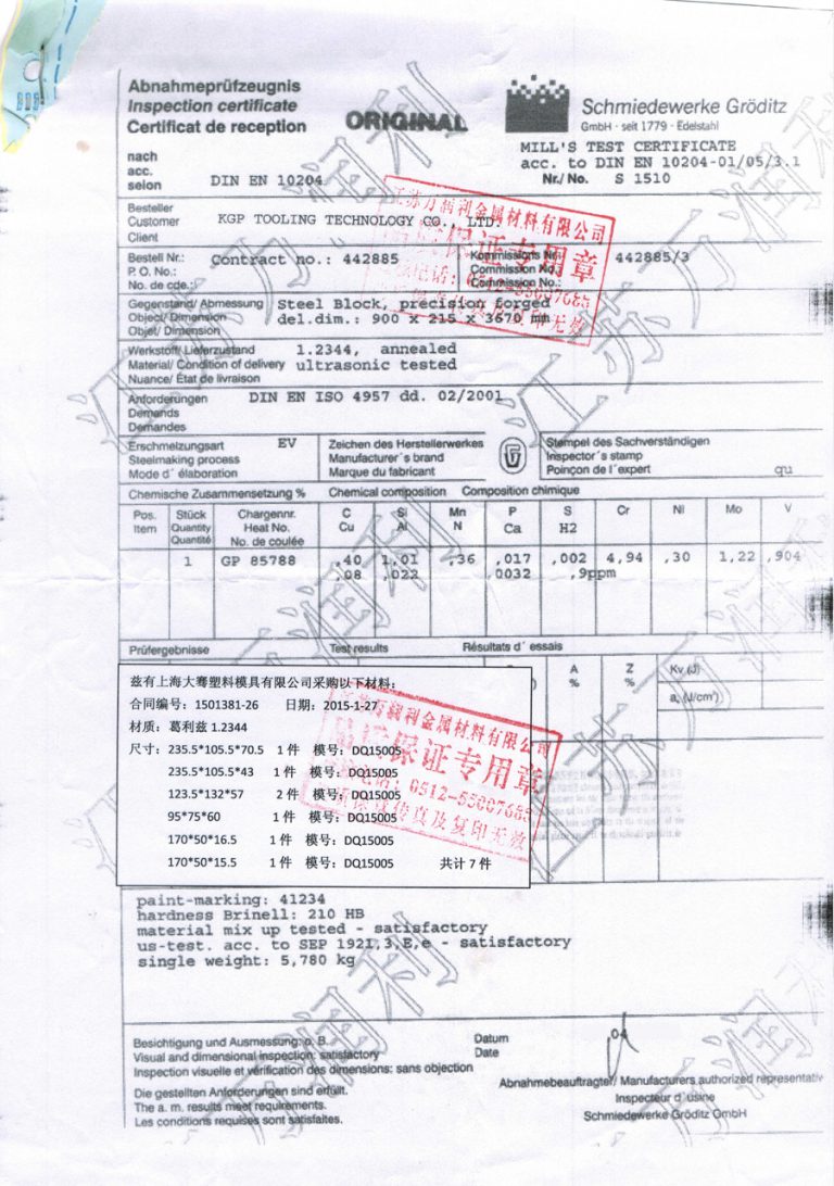 Material certificates